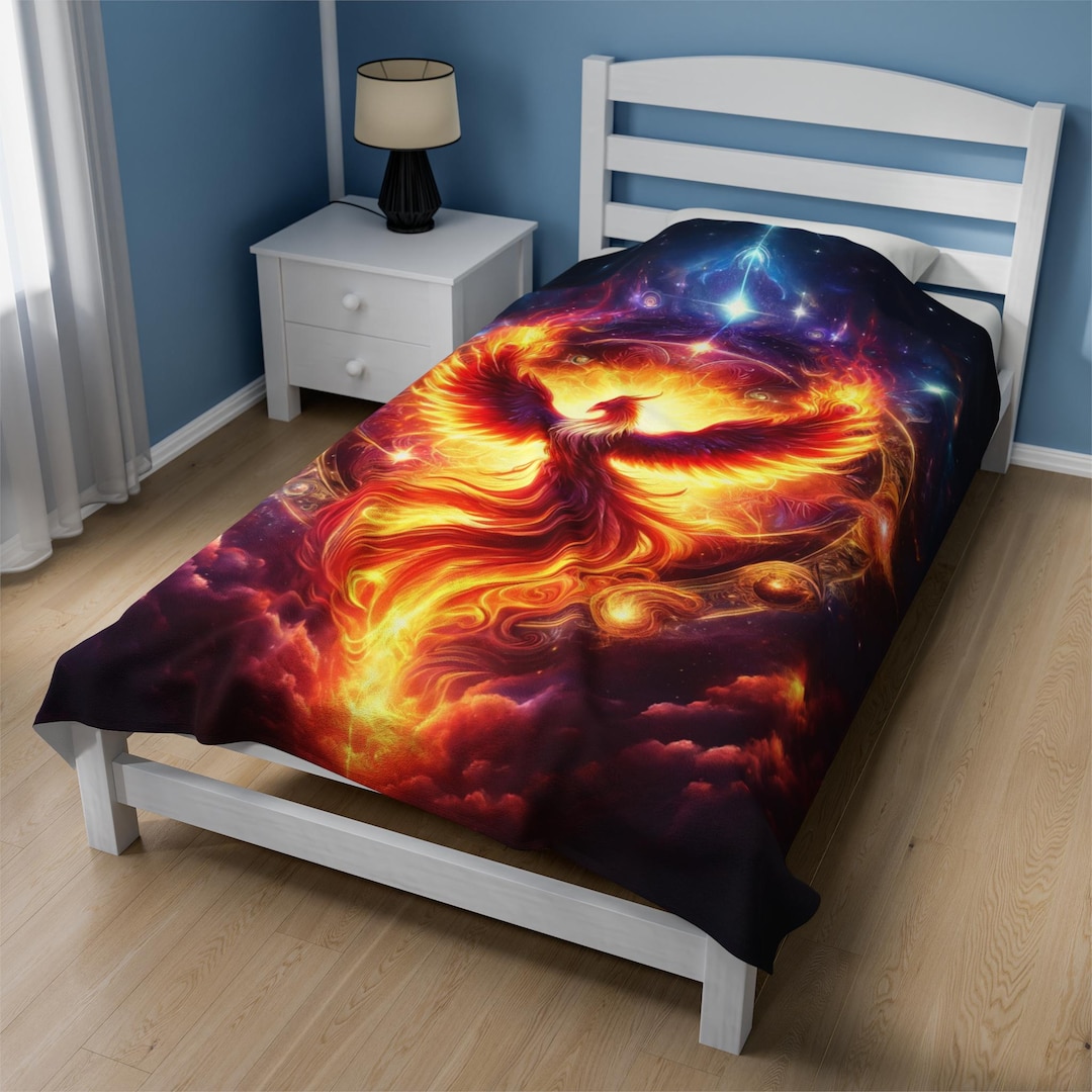 Phoenix Fire Velveteen Plush Blanket, Cozy Throw, Fantasy Home Decor ...