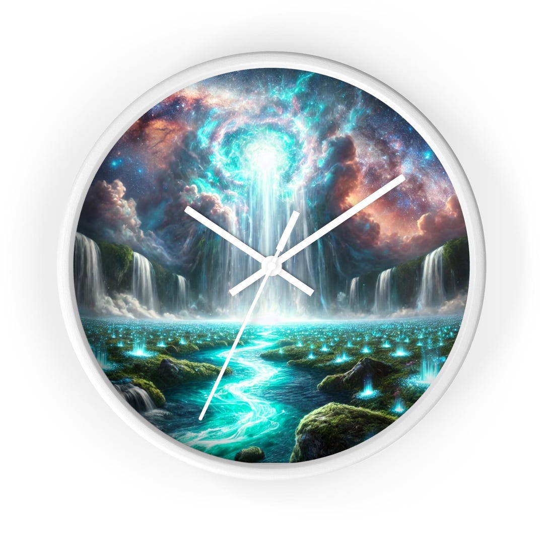 Dreamy Cosmic Waterfall Wall Clock, Fantasy Decor, Home Office ...