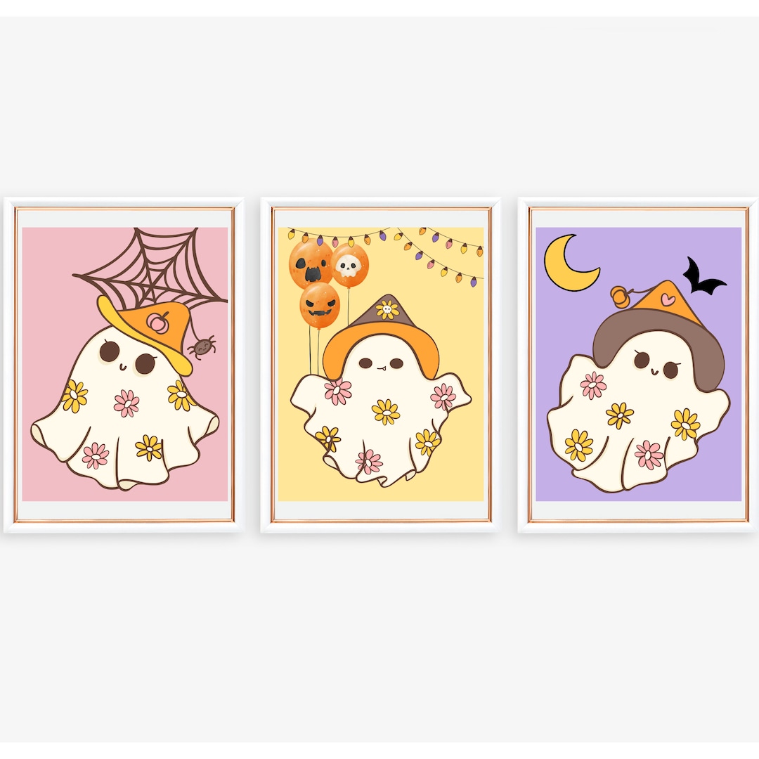 Cute Pastel Pink Ghost Halloween Decor-set of 3 Matching Cute Halloween ...