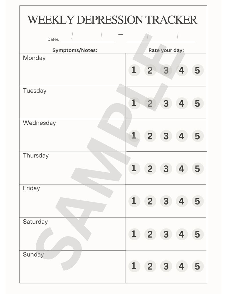 Weekly Depression Tracker Worksheet - Etsy
