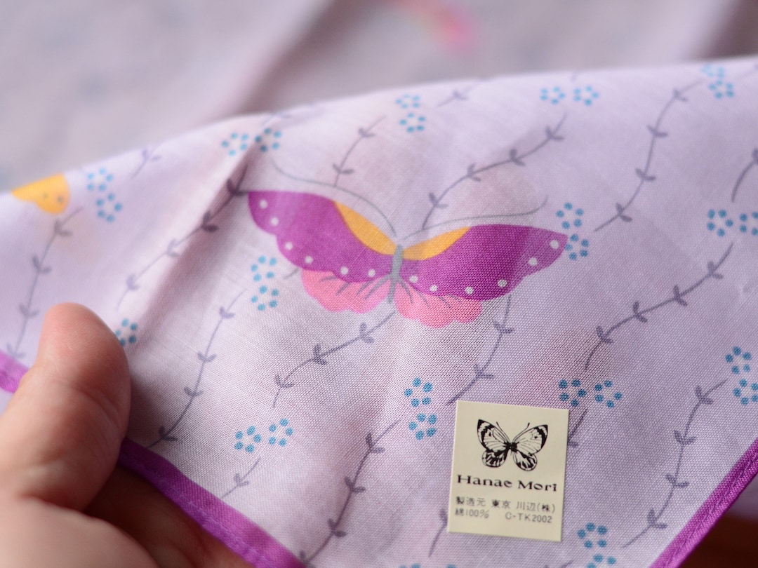 Vintage Japanese 42cm X 42cm Cotton Handkerchief - Butterflies and ...