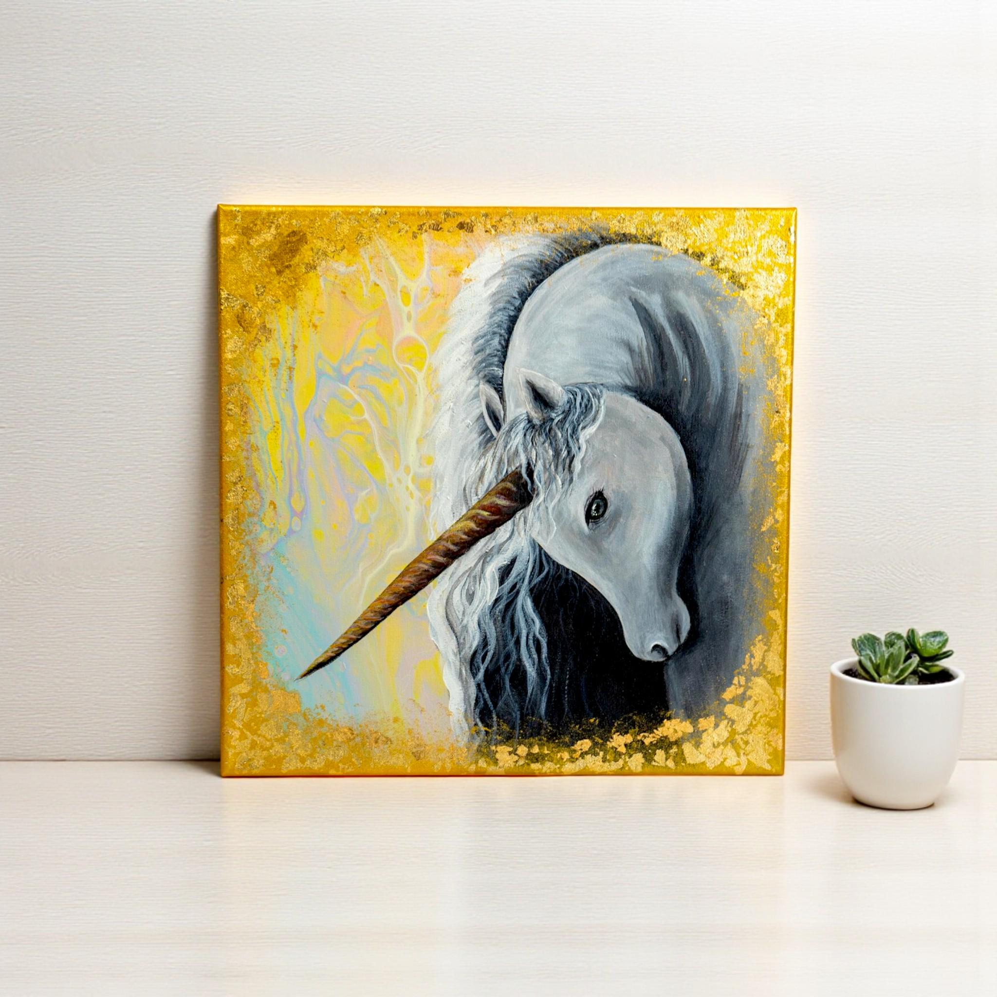 Gilded Spirit – Original Unicorn Acrylic Painting on Canvas - Etsy