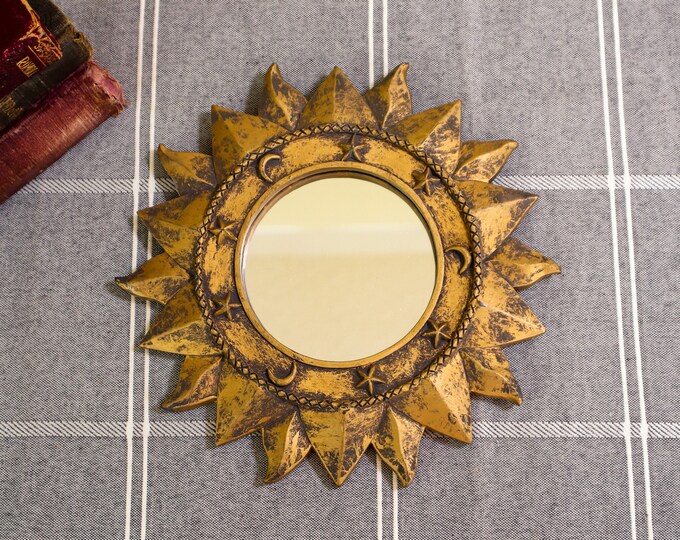 Sun Moon and Star Mirror Vintage Gold Painted Resin Celestial Mirror ...