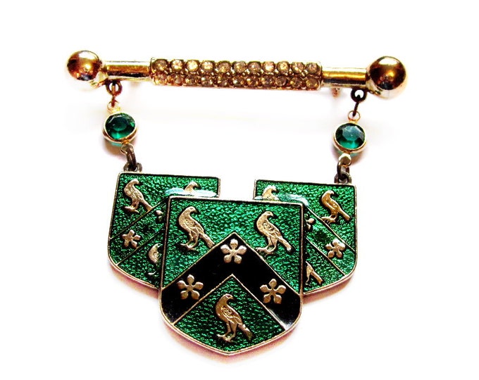 Vintage Rhinestone Enamel Brooch Coat of Arms Shield / Crest - Etsy