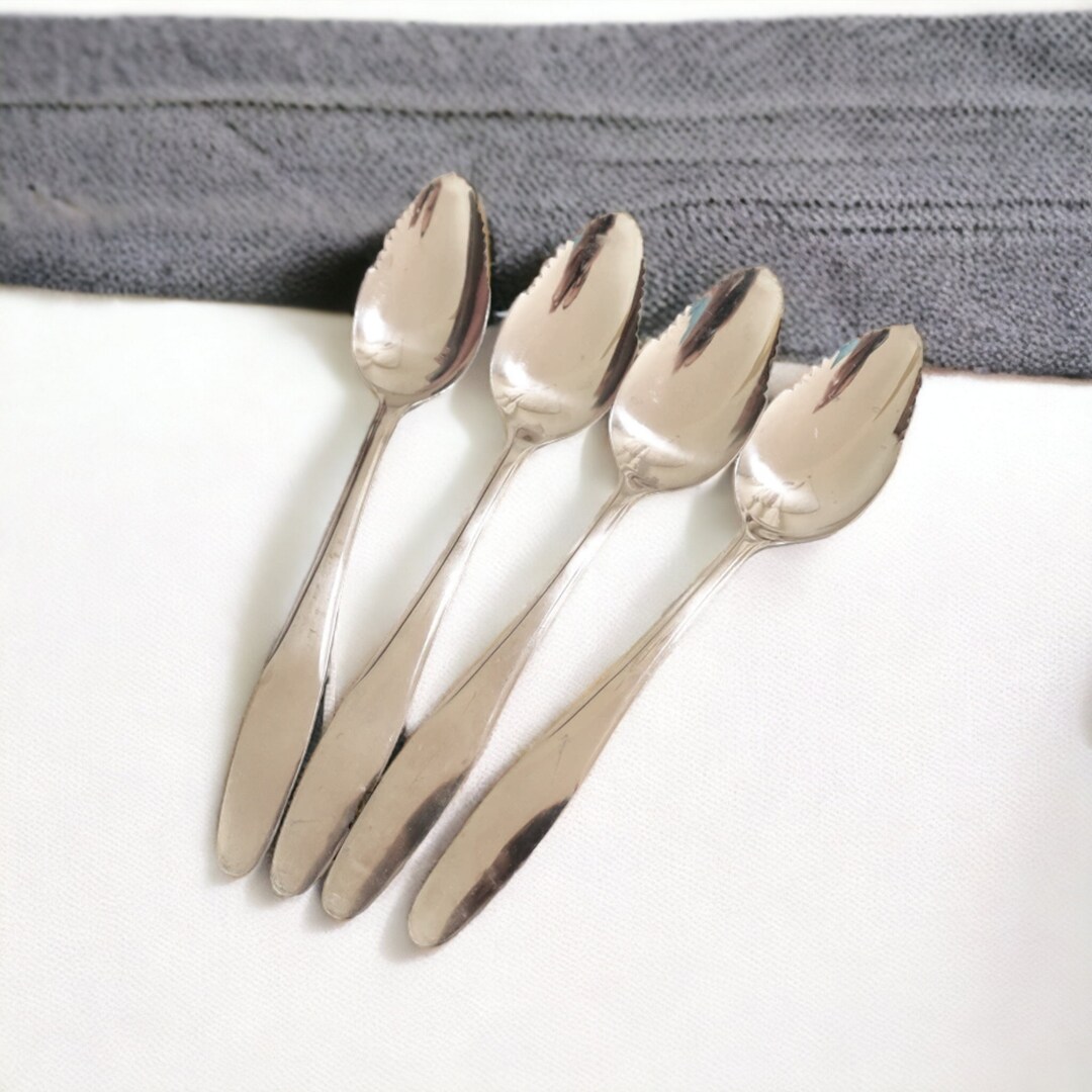 Stainless Steel Ice Cream Forks Vintage Serrated Spoons Grapefruit ...
