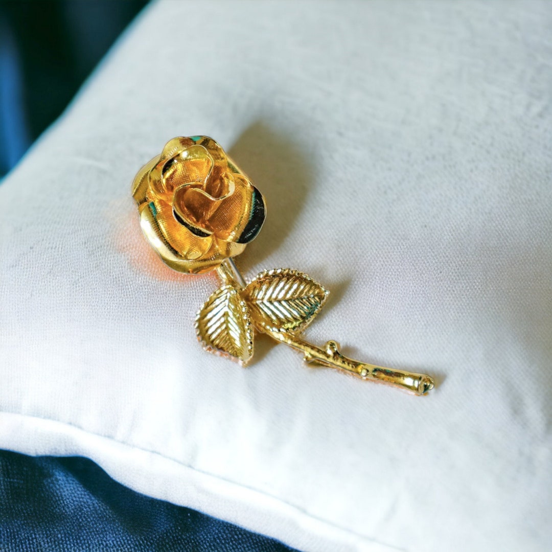 Golden Rose Brooch Vintage Gold Flower Pin Costume Jewelry - Etsy