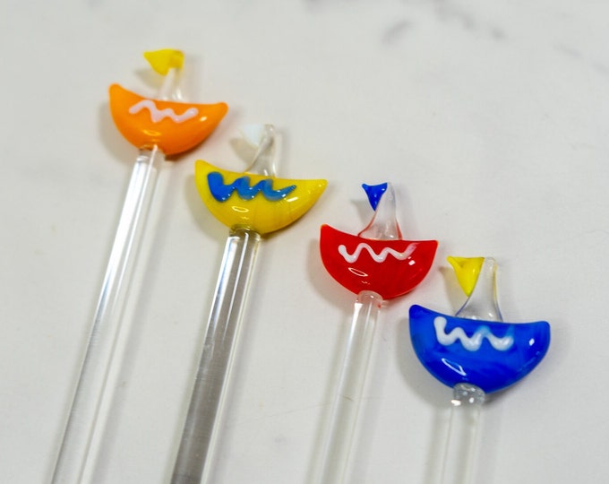 Glass Sailboat Stir Sticks | Set of 4 Vintage Sail Boat Swizzle Sticks ...