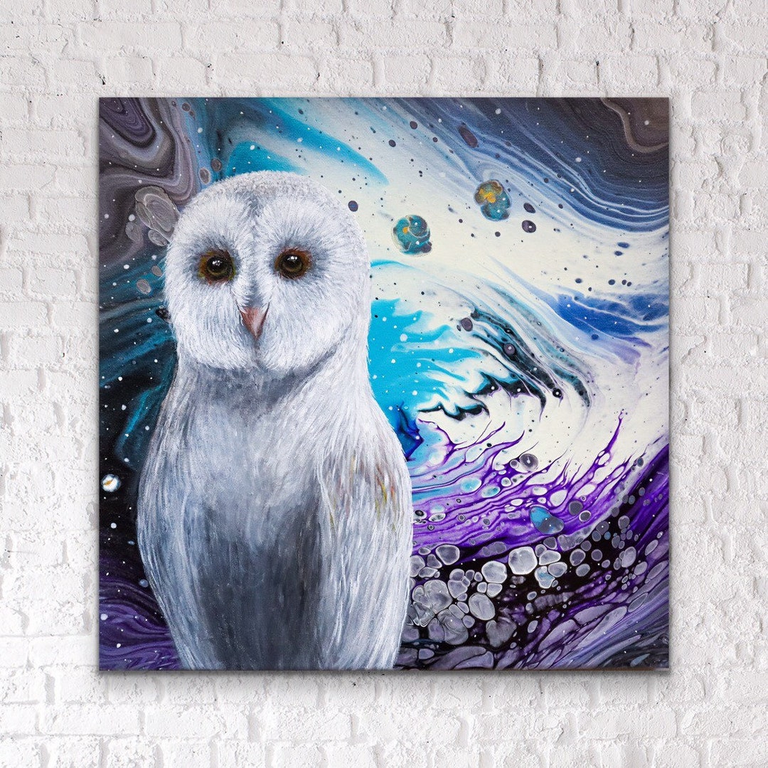 KNOW IT OWL Embellished Original Fluid Art Acrylic Painting on Canvas ...