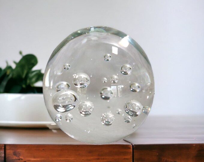 Swedish Crystal Glass Paperweight | Clear Bubble Glass | Vintage Orb - Etsy