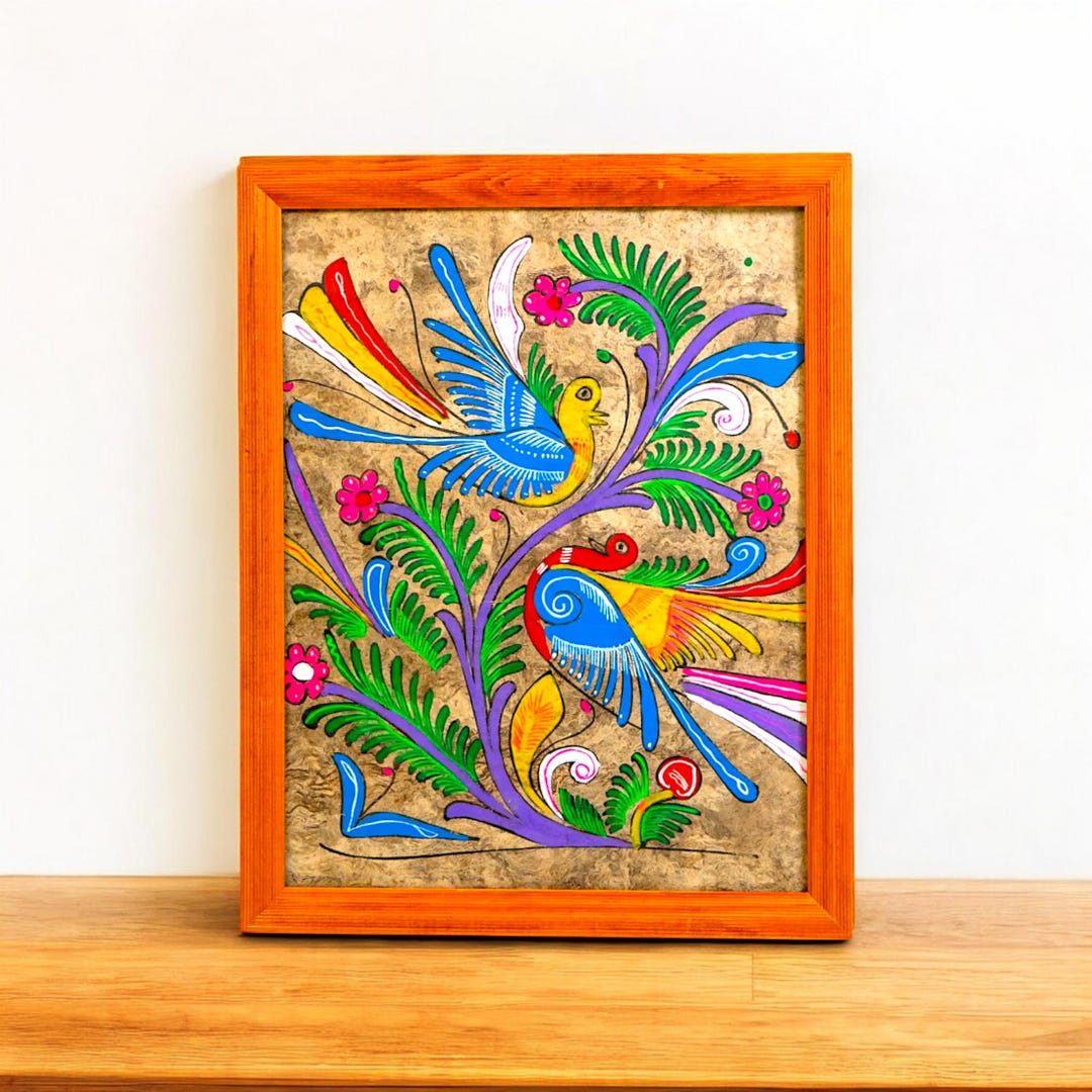 Vintage Framed Amate Bark Paper Painting | Mexican Folk Art | Hand ...