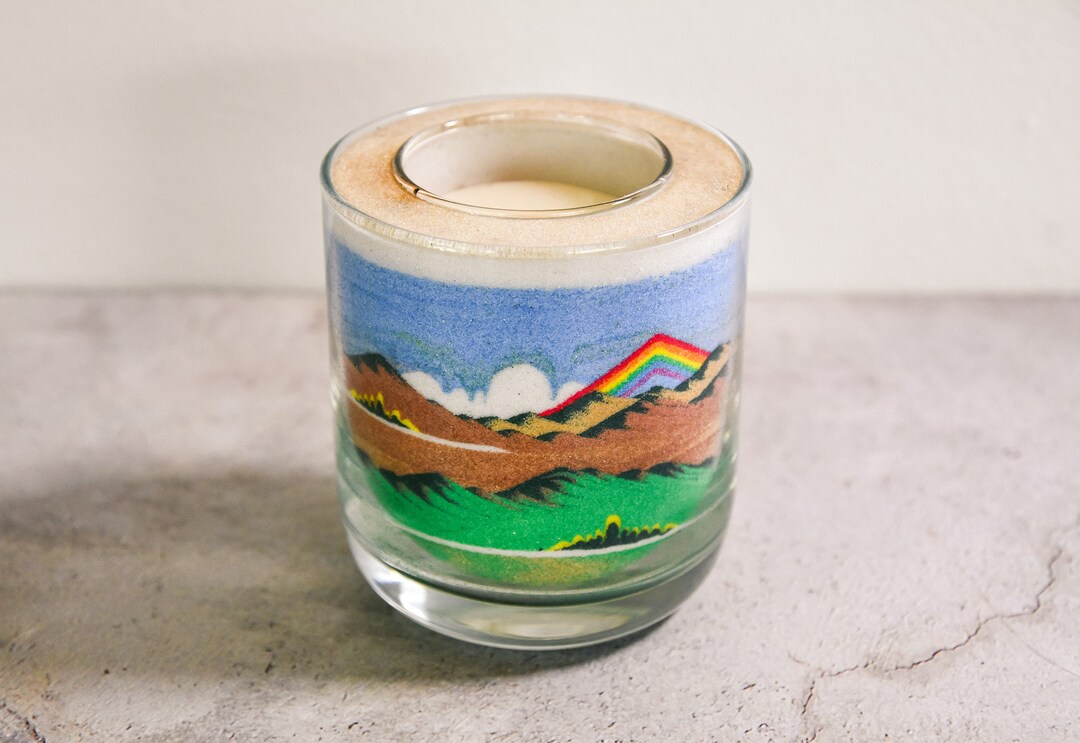 Vintage Sand Art Candle Holder Handmade Sand Mountain - Etsy