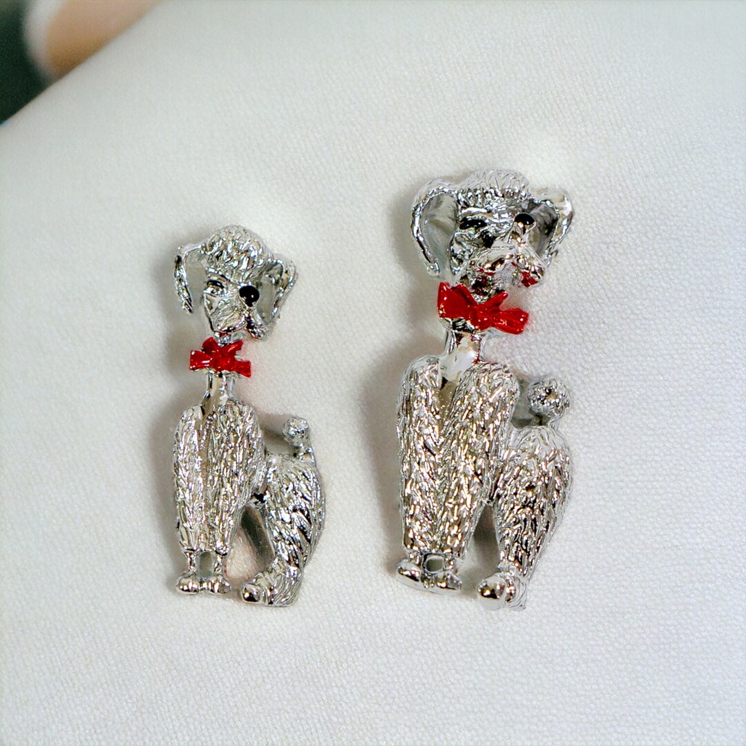 Vintage Poodle Brooches Silver Dog Pins - Etsy
