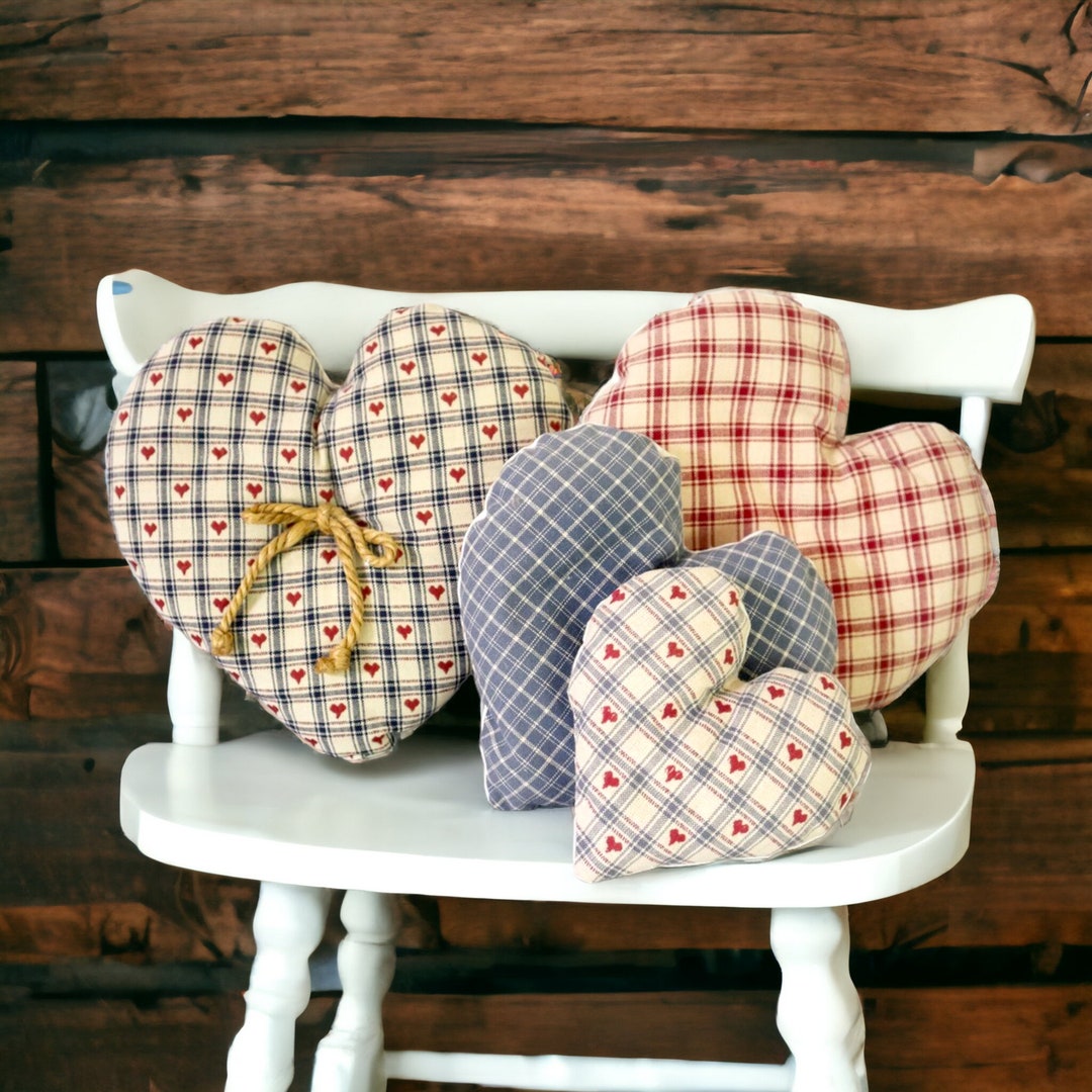 Country Craft Hear Cushions Small Vintage Handmade Hand Sewn Fabric ...