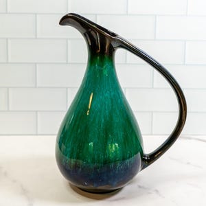 Vintage Blue Mountain Pottery Pitcher Vase | Green Drip Glaze | 10.75 ...