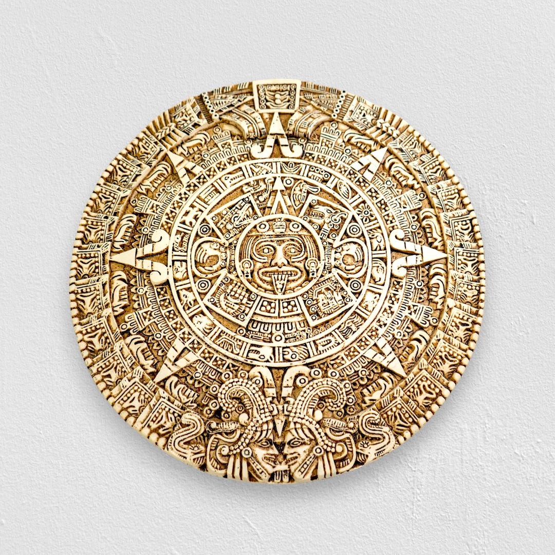 Huge 18 Inch Aztec Plate Wall Hanging, Vintage Mexican Souvenir Mayan ...