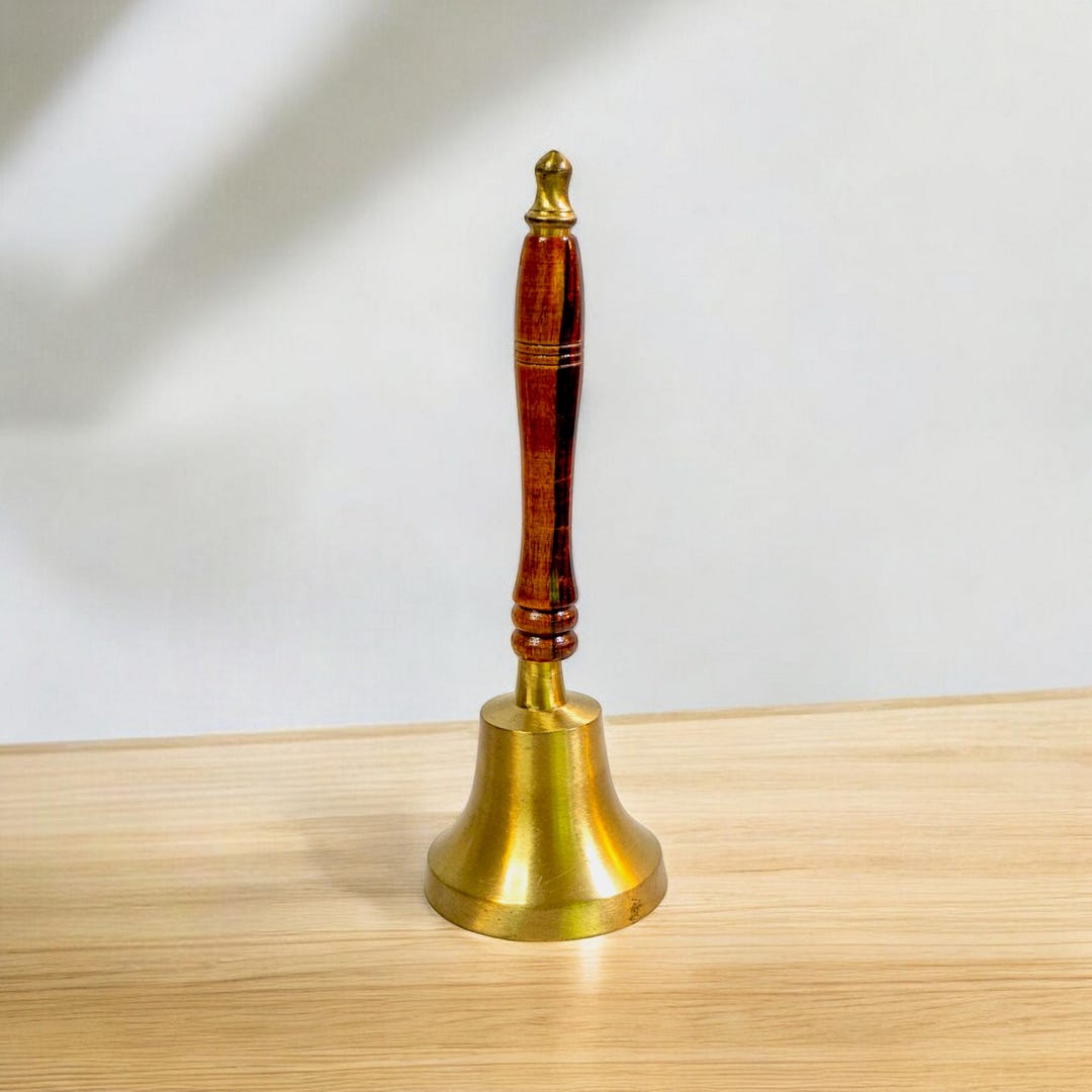Large Brass Bell With Wood Handle, Vintage Teacher's School or Dinner ...
