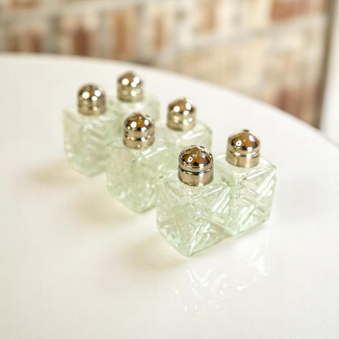 Vintage Mini Glass Salt and Pepper Shakers – Set of 6 With Silver ...