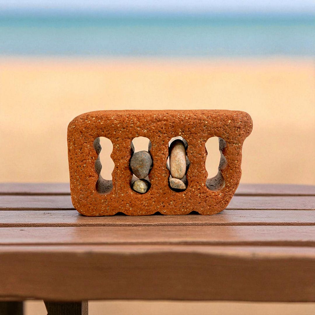 Vintage Red Clay Ventilation Brick With Beach Stones – Early 20th ...