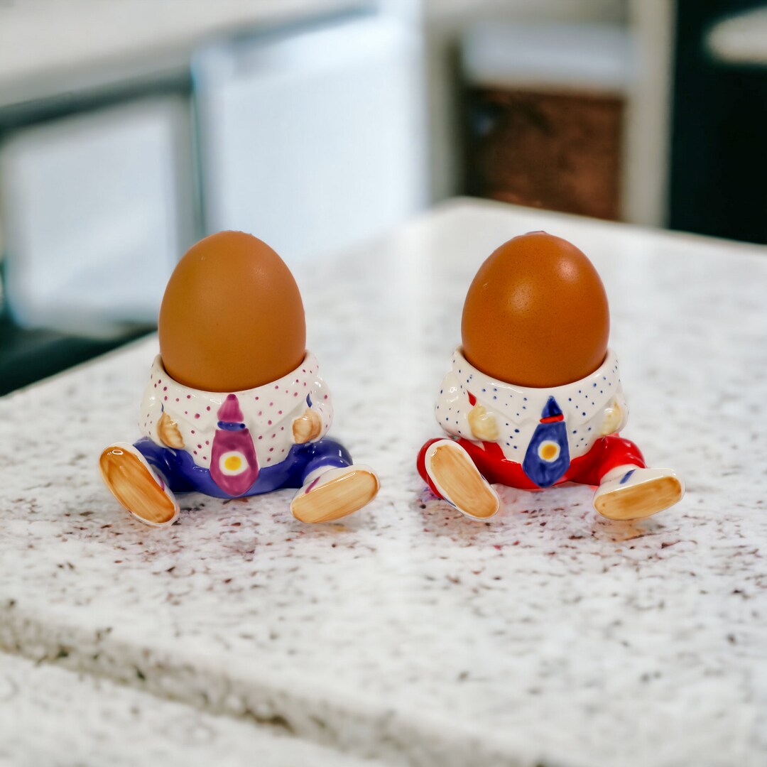 Vintage Ceramic Humpty Dumpty Egg Cups | Whimsical Egg Cup Figurines ...