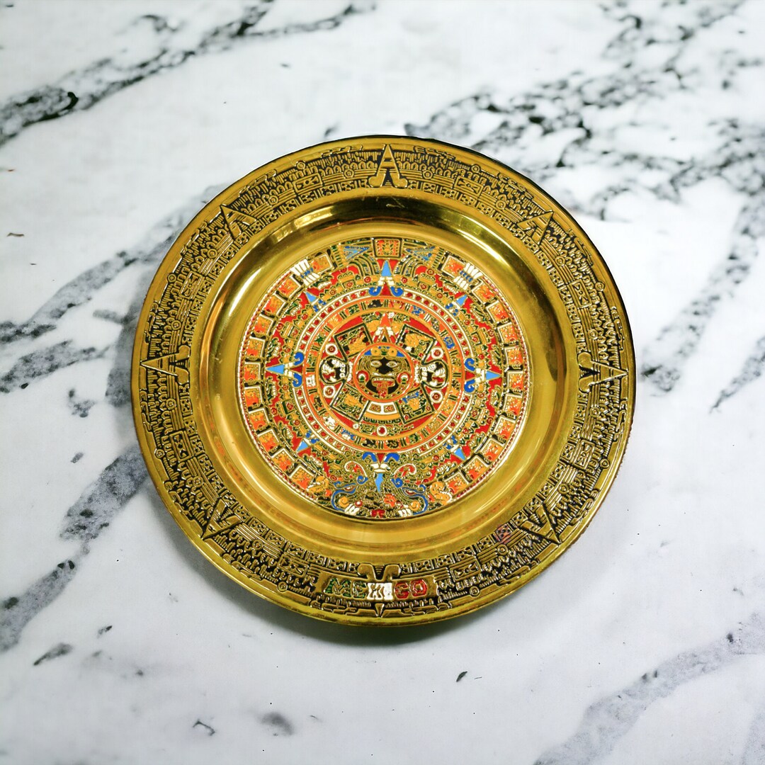 Small Vintage Aztec Zodiac Plate Wall Hanging Brass Mexico Souvenir - Etsy