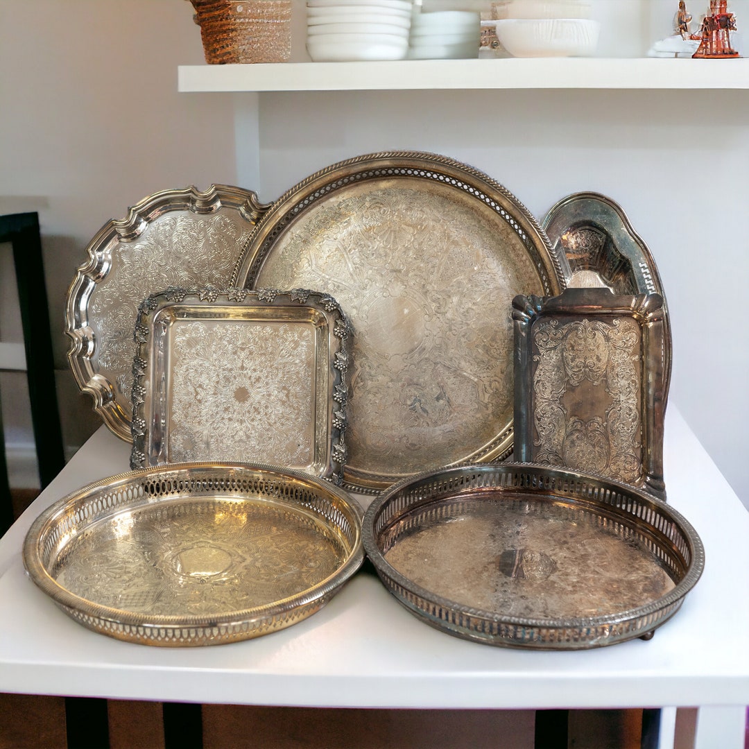 Vintage Silver Tray Lot Collection of 7 Serving or Vanity Trays - Etsy