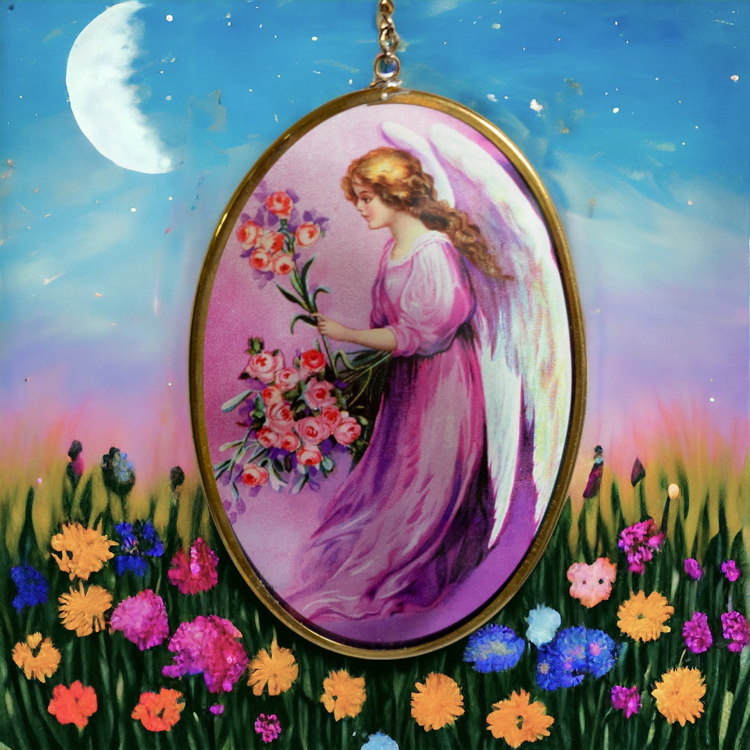 Via Vermont angel Sun Catcher by Thomas Cathey 1993 Stained Glass Angel ...