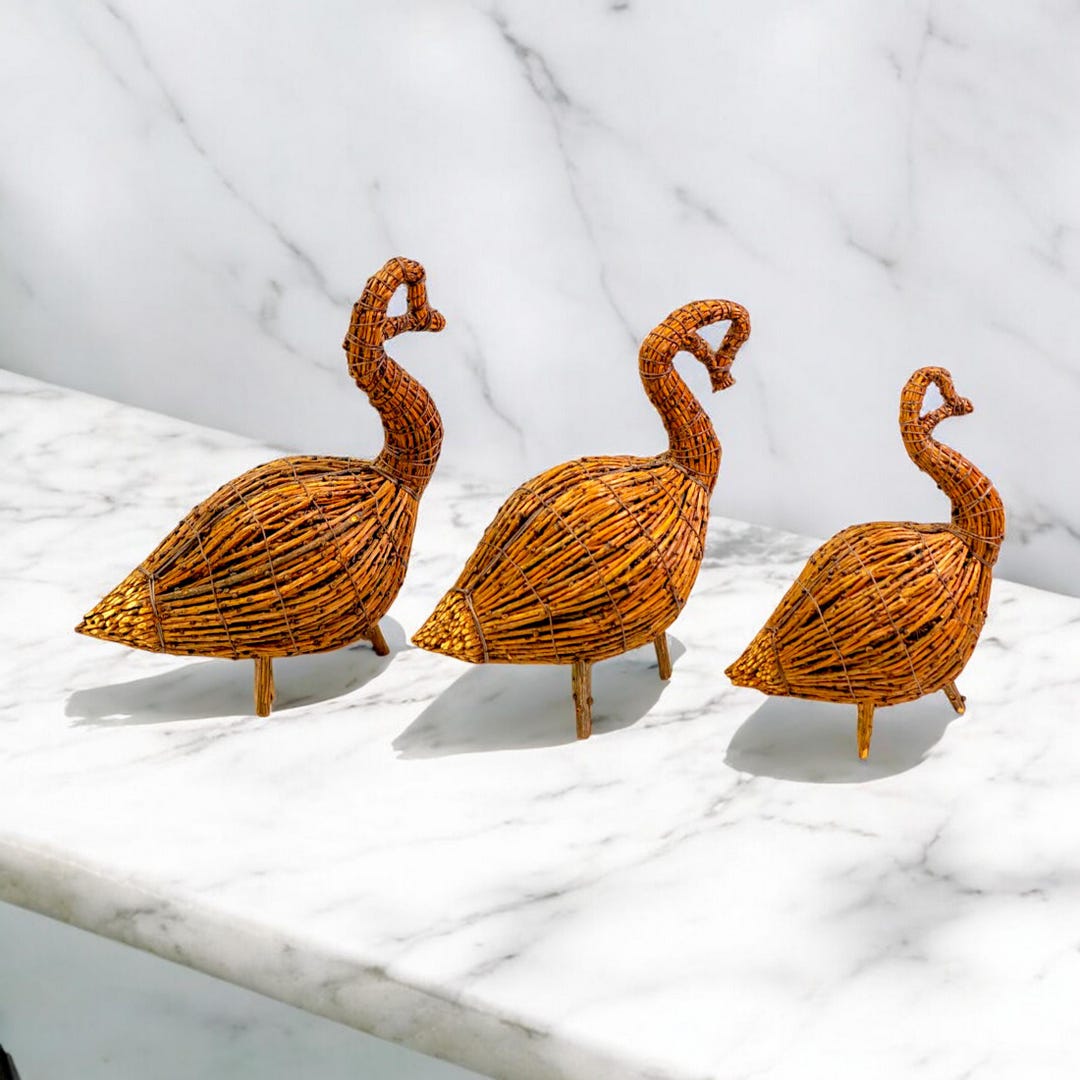 Vintage Tamarack Twig Birds, Handmade Cree Goose Duck Family Native ...