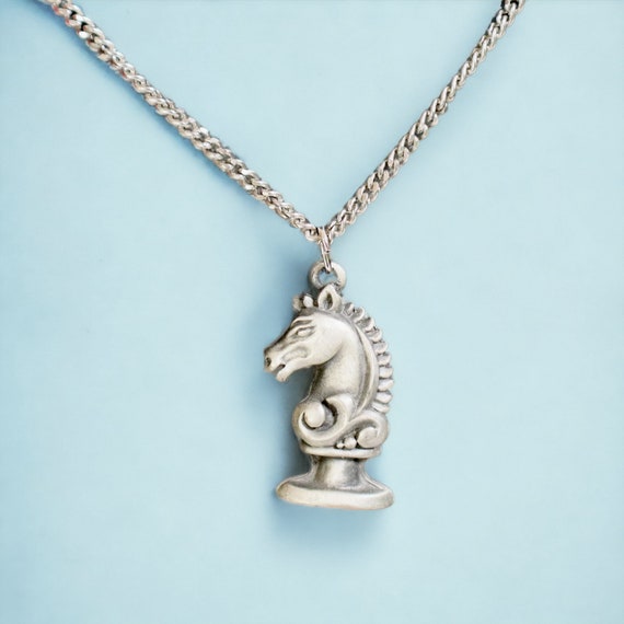 Michele Lynn Pewter Chess Knight Horse Pendant Neckla… - Gem