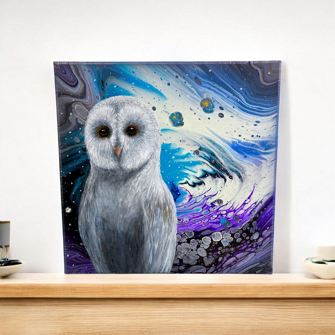 KNOW IT OWL Embellished Original Fluid Art Acrylic Painting on Canvas ...