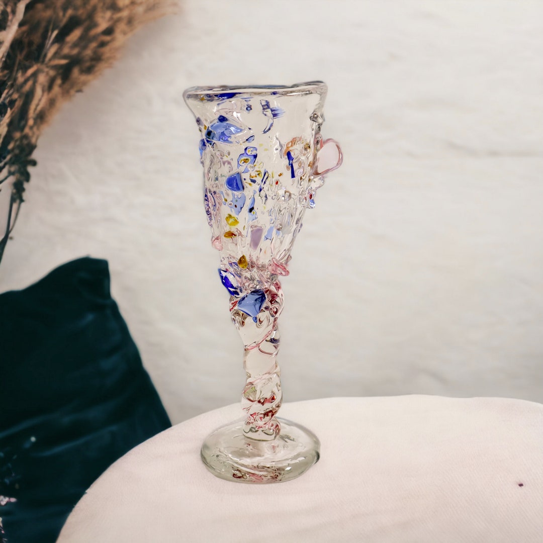 Free Form Art Glass Wine Goblet | Handmade Blown Glass | Vintage End of ...