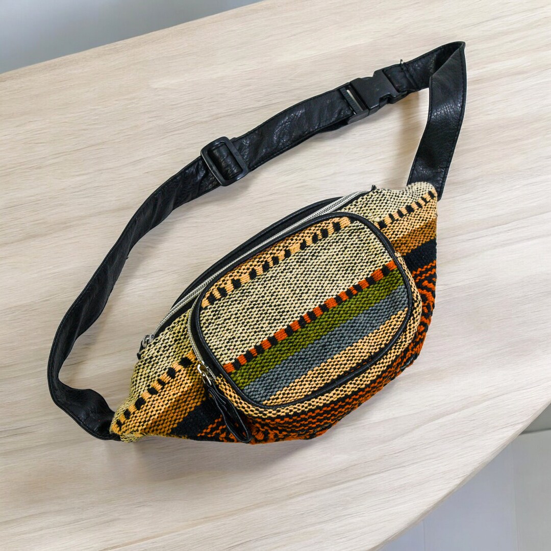 Boho Fanny Pack, Festival Travel Pack, Woven Cotton and Faux Leather ...
