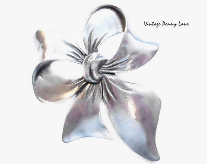 Pewter Ribbon Brooch Signed1988 Seagull - Etsy