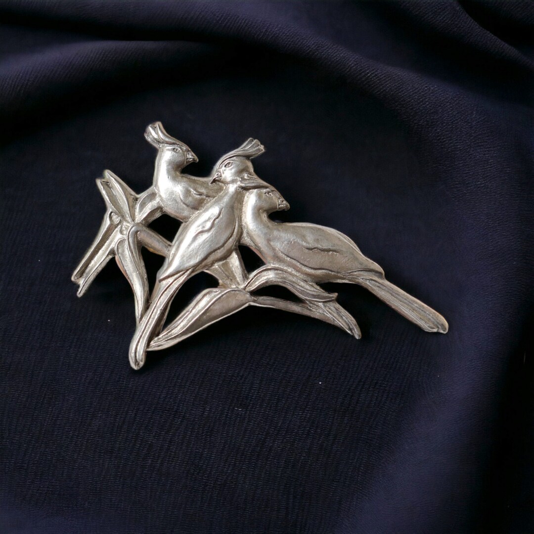 Signed SEAGULL Pewter Brooch Vintage Silver Birds Pin - Etsy