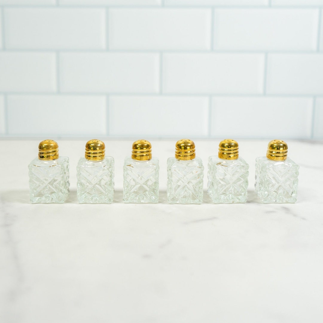 Mini Glass Salt and Pepper Shakers With Gold Plated Lids | Vintage ...