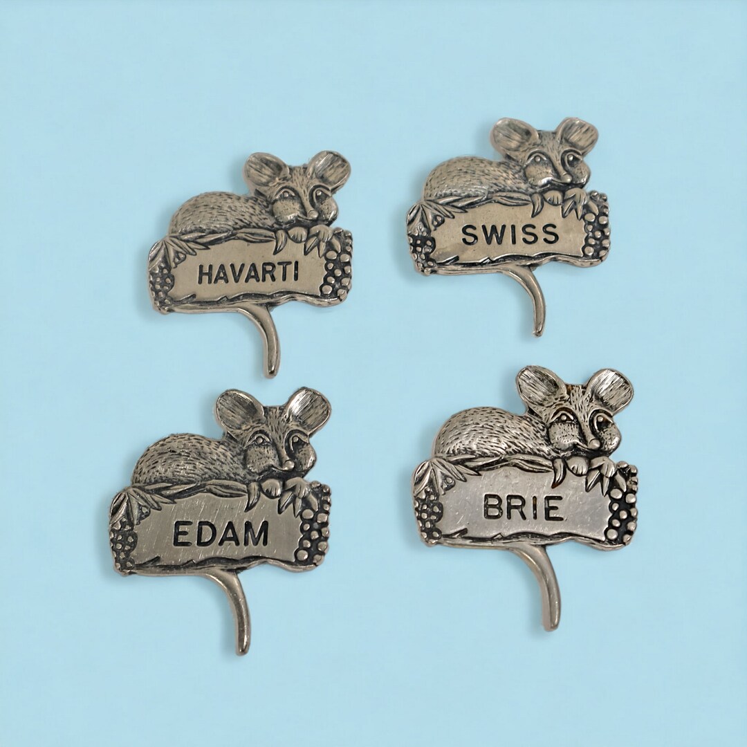 Vintage Set of 4 Pewter Mouse Cheese Markers | Swiss Edam Havarti Brie ...