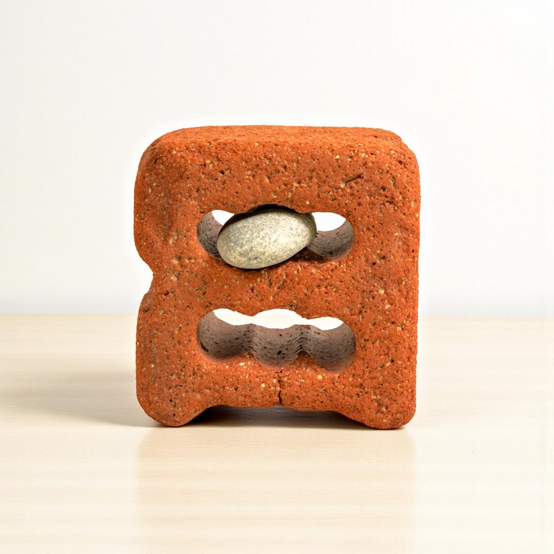 Early 20th Century Red Clay Ventilation Brick With Lodged Beach Stone ...