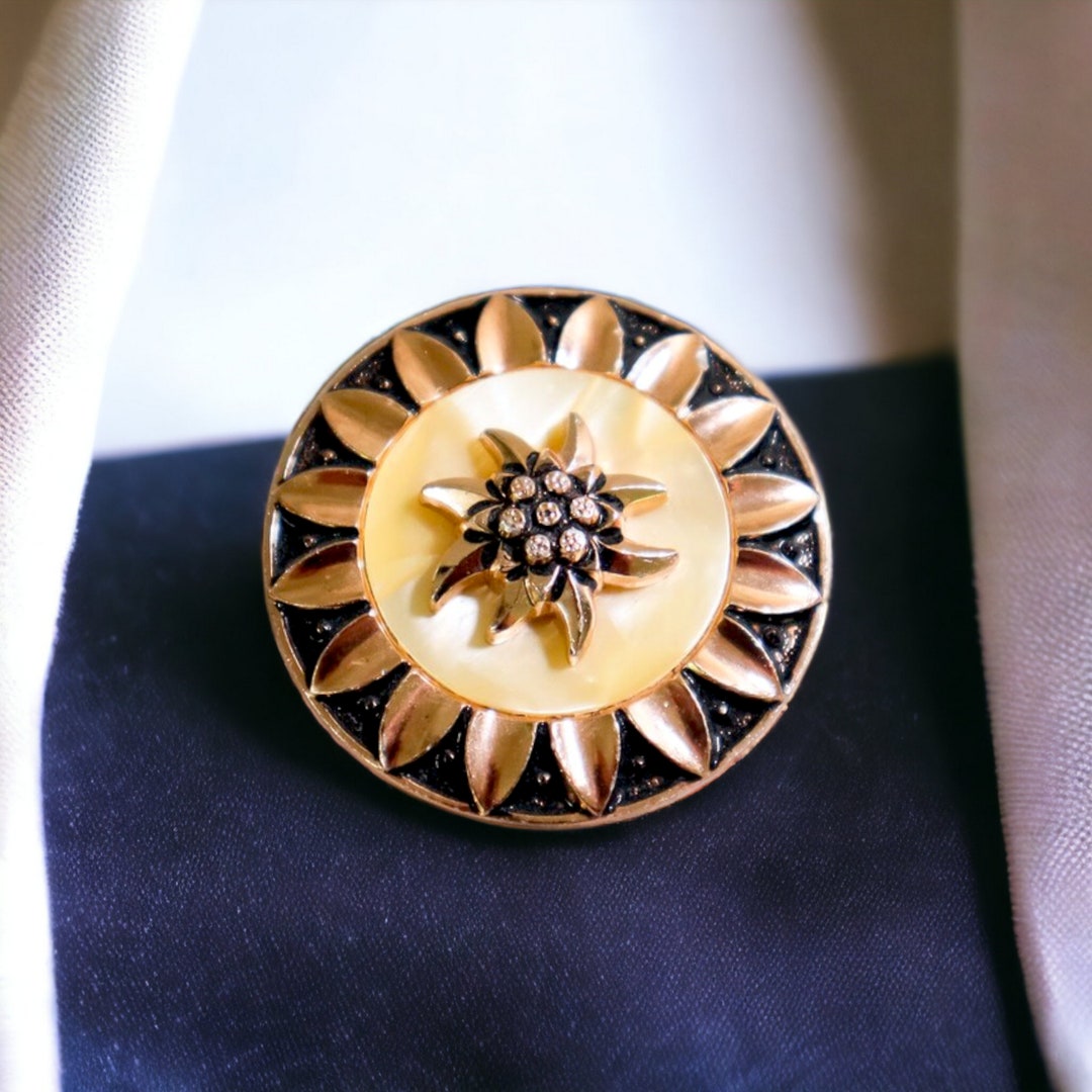 Vintage Scarf Clip Celluloid Gold Metal Edelweiss Flower Scarf Clip ...