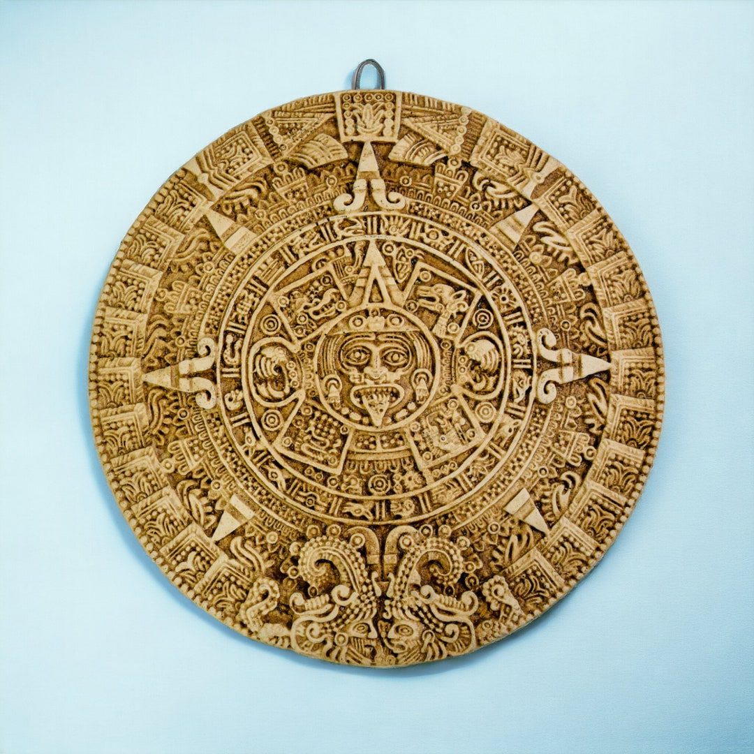 Large Aztec Plate Wall Hanging Vintage Mexican Souvenir Mayan Calendar ...