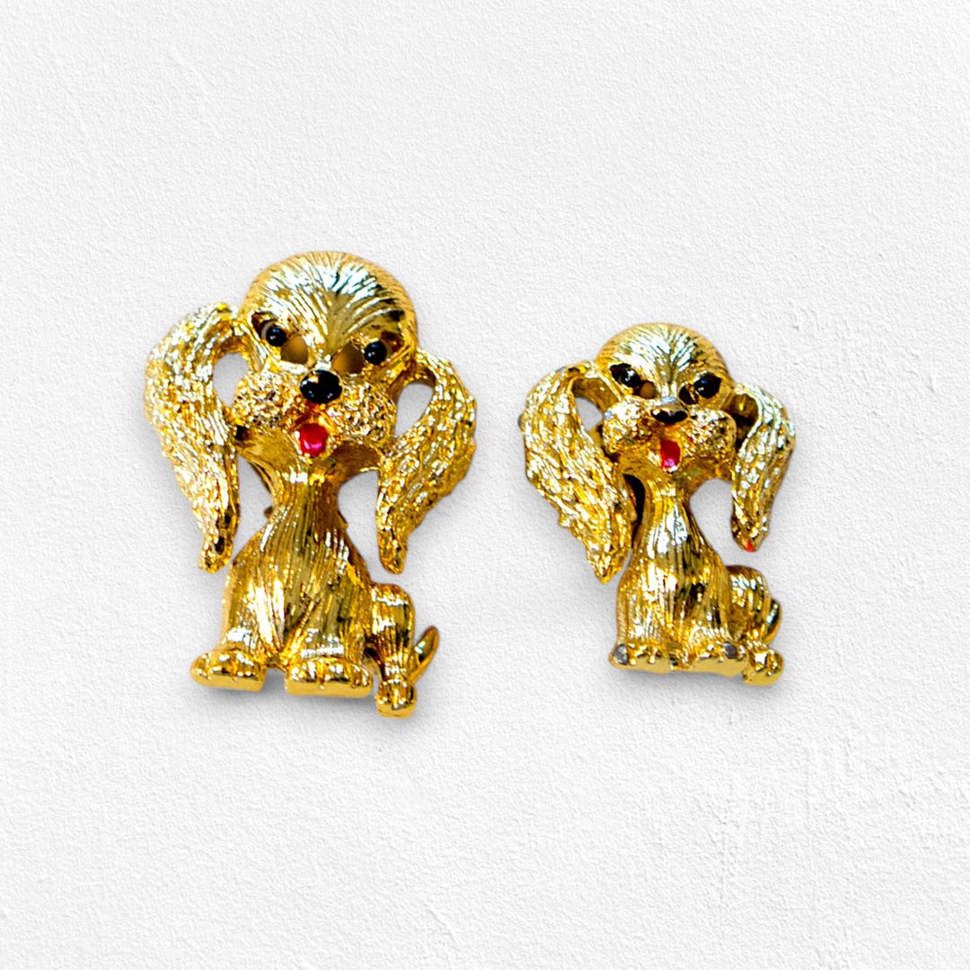 Signed Gerry's Dog Brooch Set Gold Mama and Puppy Pins - Etsy