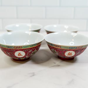 Chinese Rice Bowls Vintage Asian Ceramic Porcelain Soup Bowl Set of 4 ...