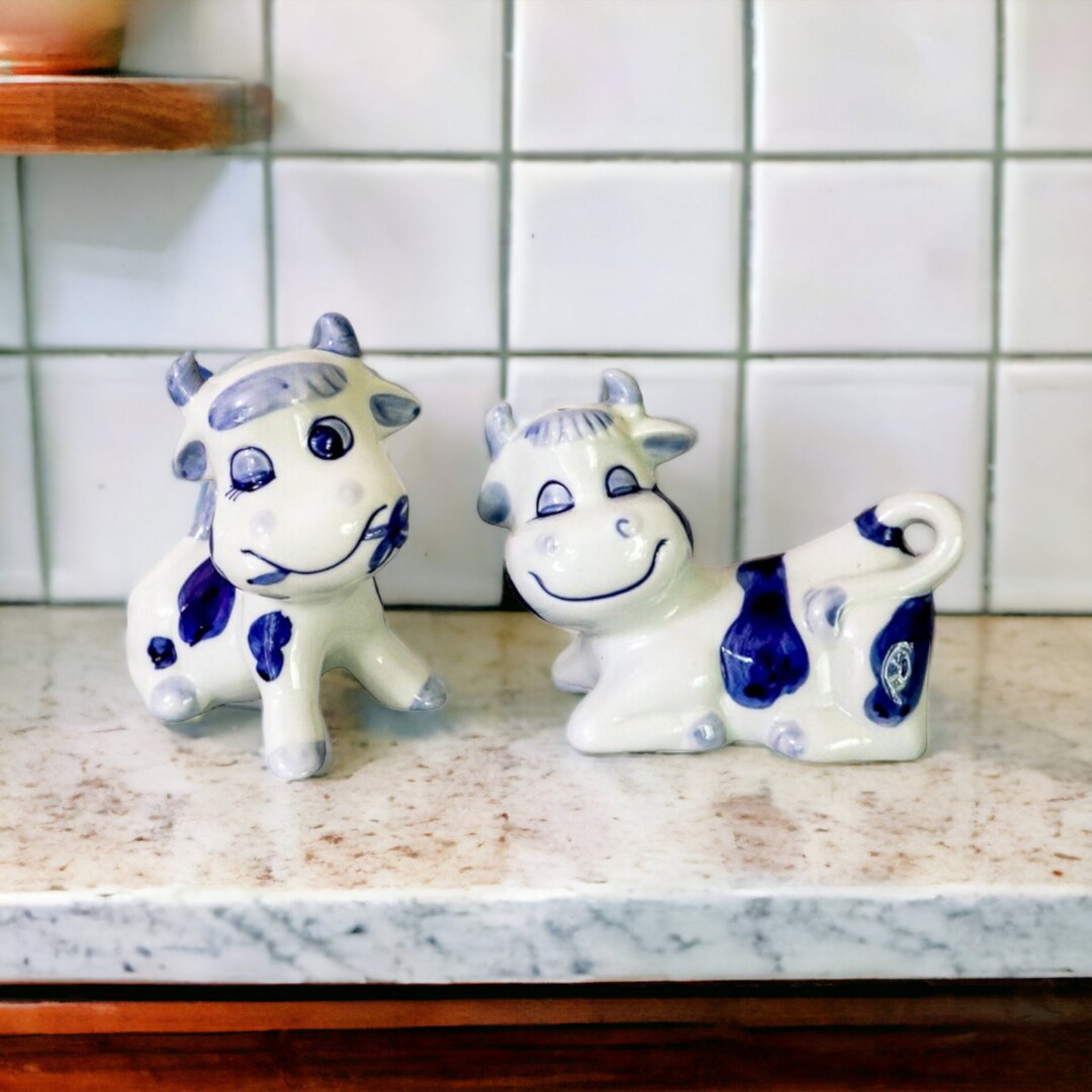 Delft Cow Salt and Pepper Shakers Vintage Dutch Blue and White ...