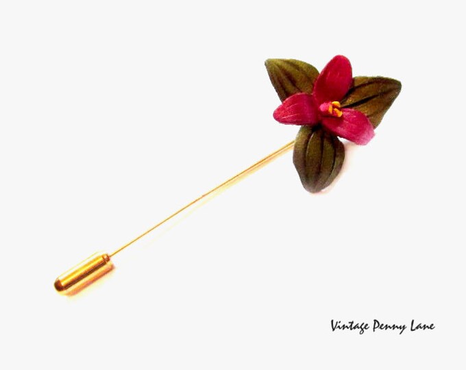 Vintage Tooled Leather Stick Pin Red Flower Stickpin - Etsy