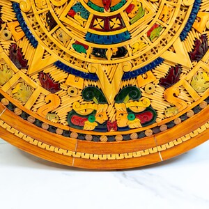 Large Handmade Wood Inlay Mayan Zodiac Calendar Plaque, Vintage Aztec ...