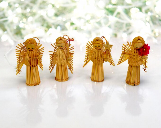 Bamboo Cane Wicker Wood Angel Christmas Tree Ornament Set of 4 - Etsy