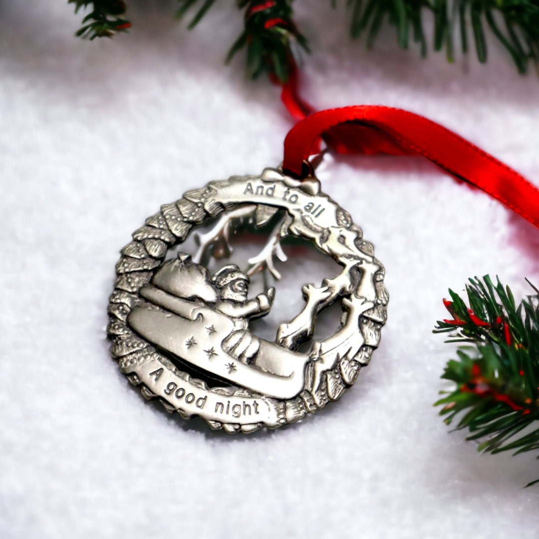 Pewter Christmas Ornament Vintage Holiday Decor Santa Claus Wreath - Etsy