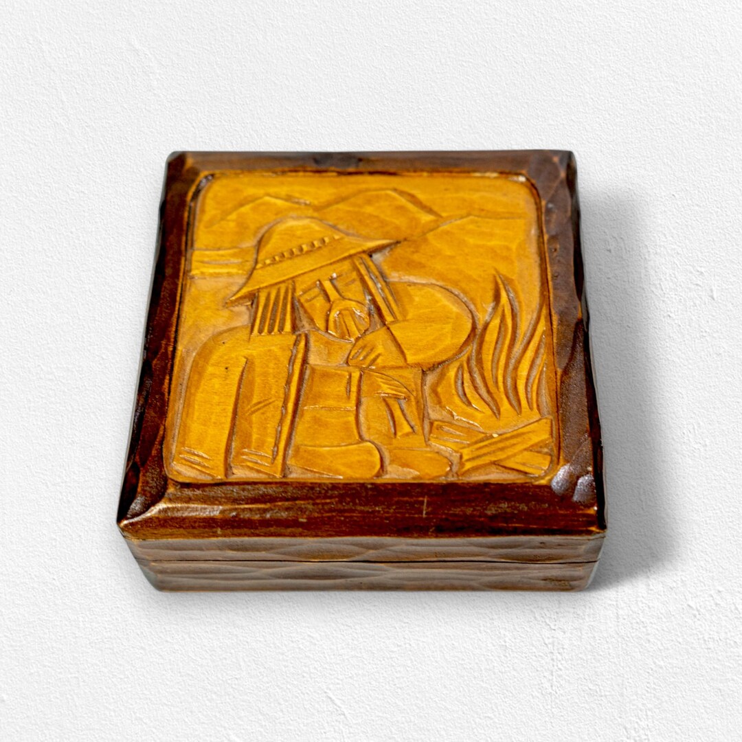 Polish Folk Art Carved Wood Box, Vintage Handmade Stash Trinket Box - Etsy