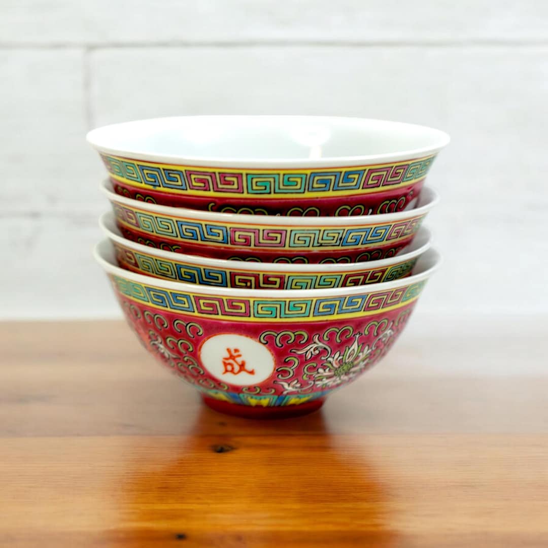 Chinese Rice Bowls Vintage Asian Ceramic Porcelain Soup Bowl Set of 4 ...