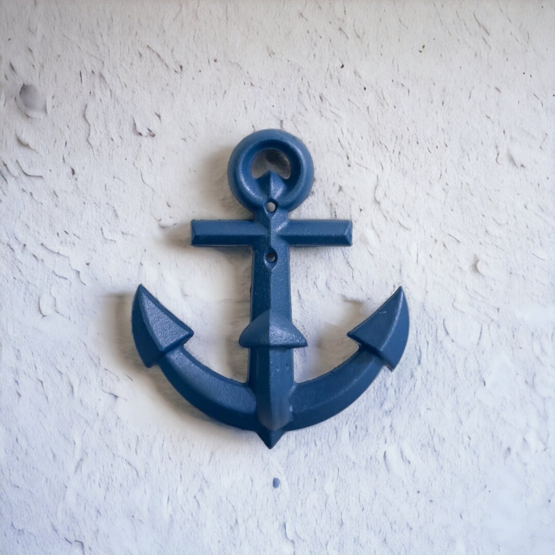 Nautical Wall Hanging Hook Painted Blue Cast Iron Anchor Coat Hook ...