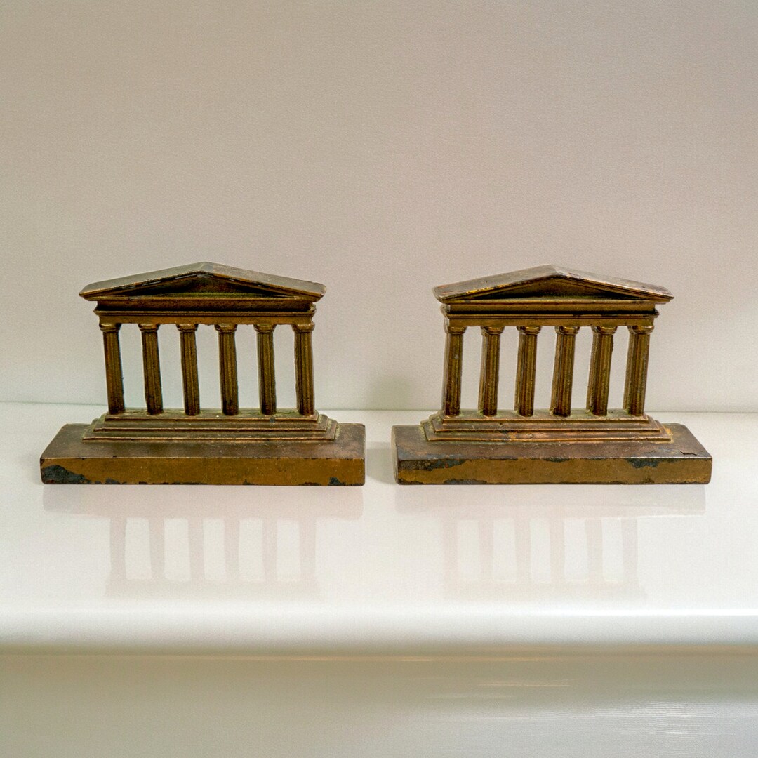 Antique Cast Iron Bookends, Edwardian Neo-classical Greek Roman Column ...