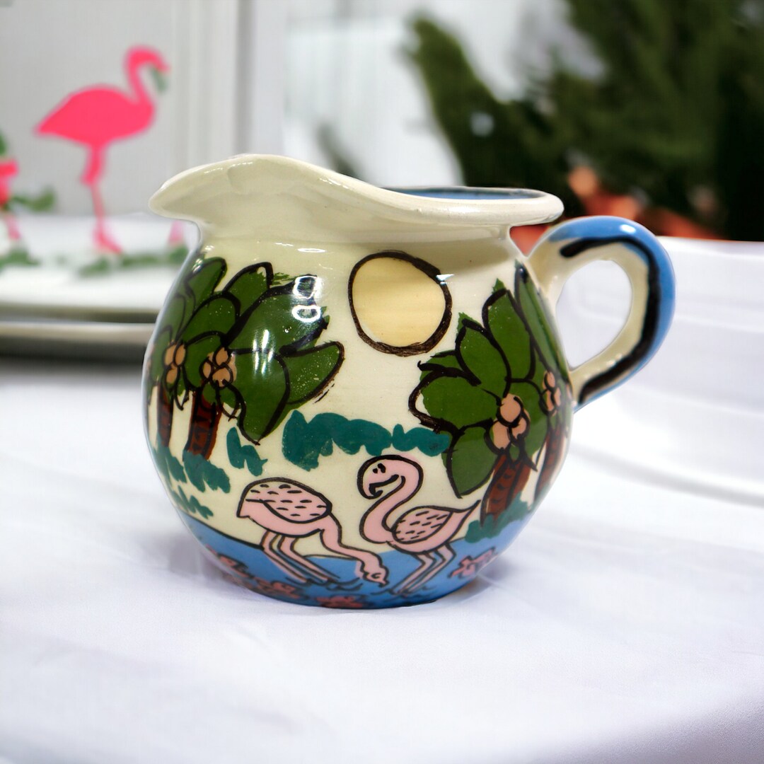 Art Pottery Flamingo Creamer, Vintage Handmade Hand Painted Ceramic ...